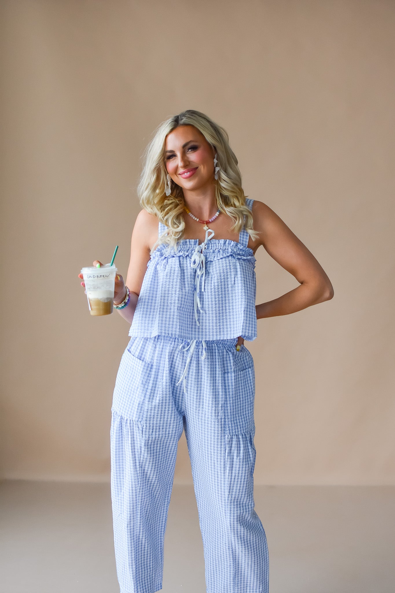 Jenn Gingham Top in Blue – Metallic Market