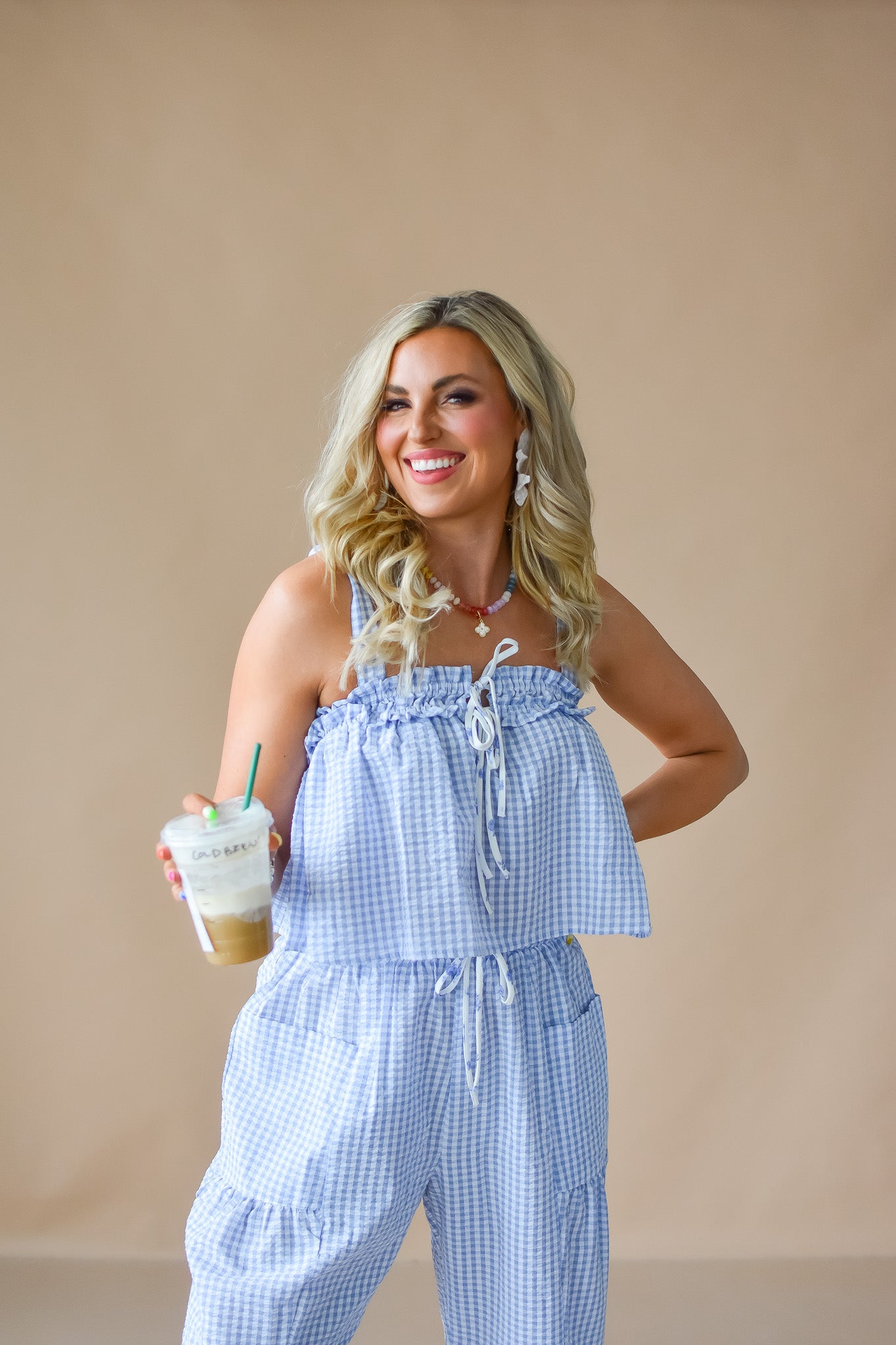 Jenn Gingham Top in Blue – Metallic Market