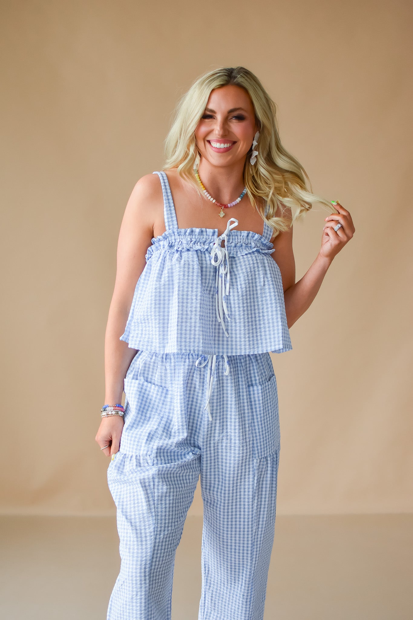 Jenn Gingham Top in Blue – Metallic Market