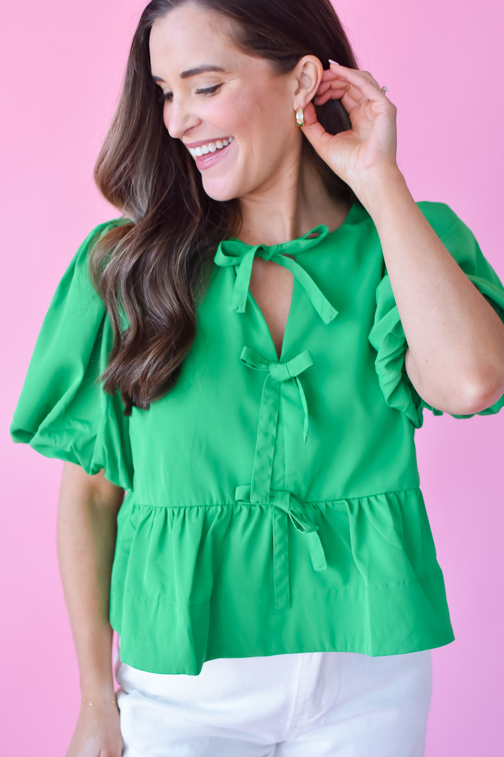Sasha Bow Top in Green – Metallic Market
