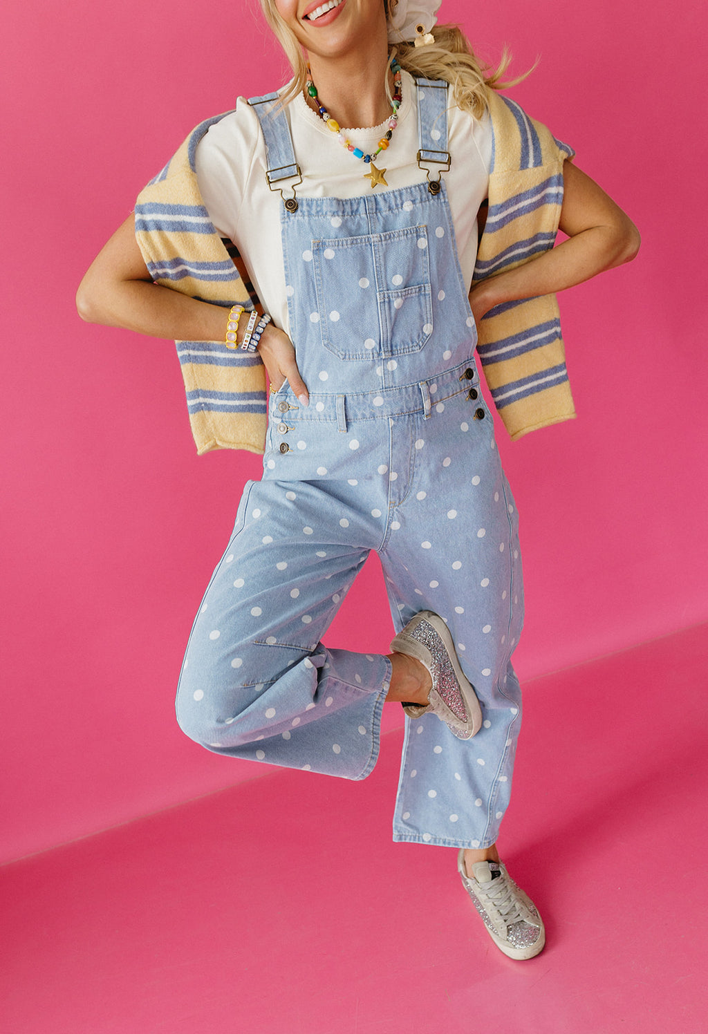 Gemma Polka Dot Barrel Overalls in Denim | Cotton Denim Overalls ...